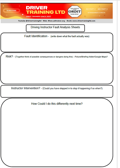 ADI Part 3 Fault Analysis Worksheets – Driver Training Ltd